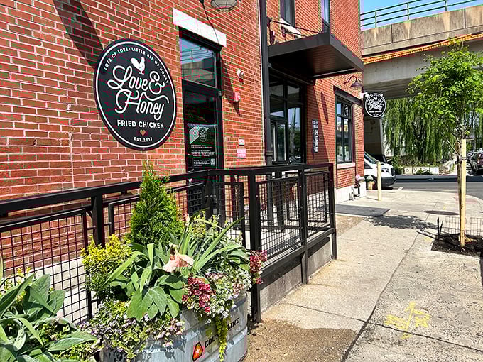 The unassuming brick façade of Love & Honey belies the culinary magic happening inside. Philadelphia's best-kept fried chicken secret hides in plain sight. 