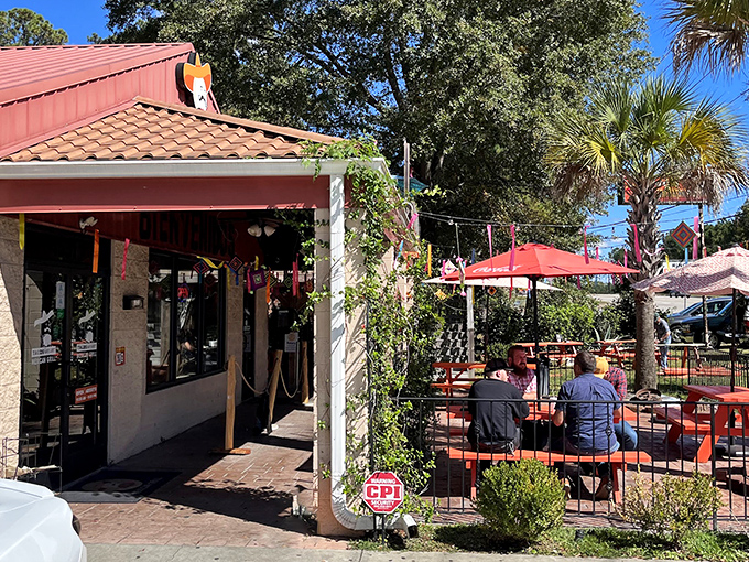 A welcoming oasis under terracotta tiles, Tacos Nayarit's patio invites you to slow down and savor authentic Mexican flavors in Columbia's bustling landscape.