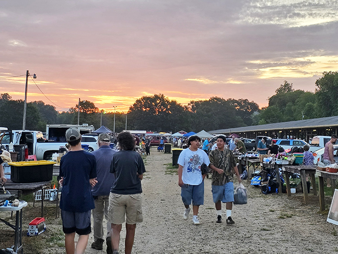 The treasure hunt begins! Rows of tables stretch toward the horizon as early birds scout for deals under the Carolina sky.