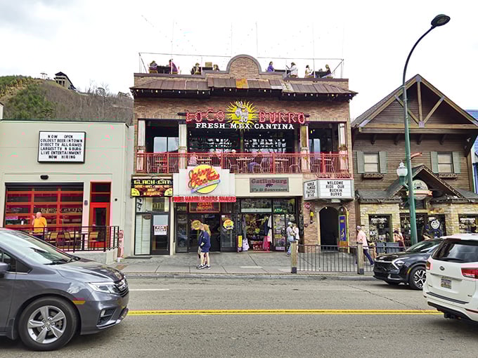 Loco Burro's exterior proudly announces its presence on Gatlinburg's main strip, with its festive façade promising Mexican revelry in the heart of mountain country.