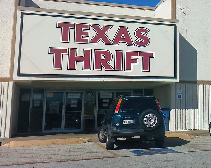 The Texas flag-inspired signage says it all—this isn't just thrifting, it's thrifting with Lone Star swagger.