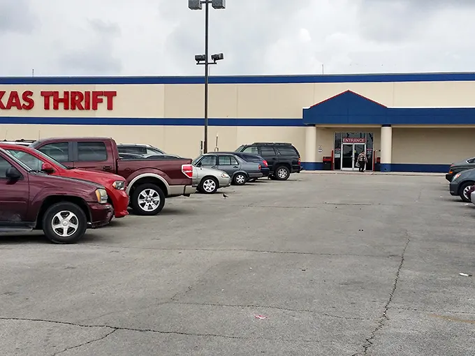 The unassuming exterior of Texas Thrift in Windcrest belies the treasure trove within—like finding a speakeasy, but the password is "bargain."