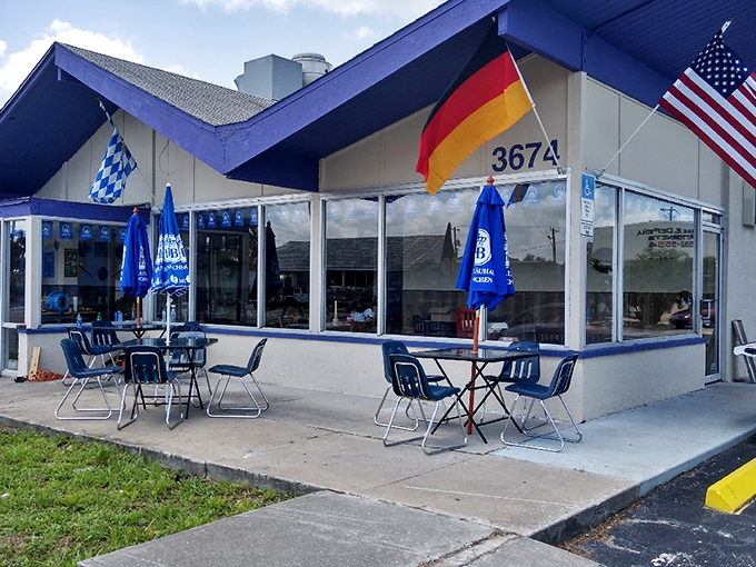 The unassuming exterior of HJ German Corner stands like a Bavarian embassy on Fort Myers' Cleveland Avenue—proof that culinary treasures often hide in plain sight.