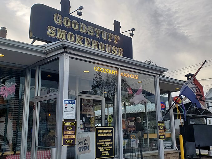 The unassuming storefront belies the smoky magic happening inside—Goodstuff Smokehouse's name is a promise they deliver on every day. 