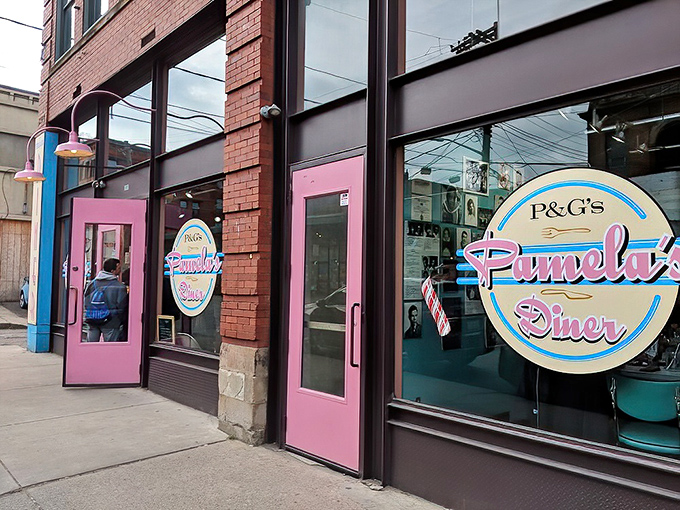Those iconic pink doors aren't just an entrance to a diner—they're a portal to Pittsburgh's breakfast paradise where pancake dreams come true.