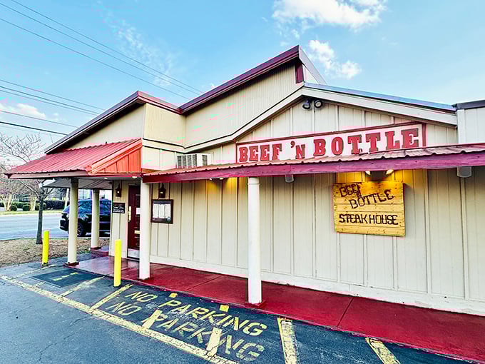 Don't let the humble exterior fool you—this unassuming beige building houses meat magic that would make carnivores weep tears of joy.