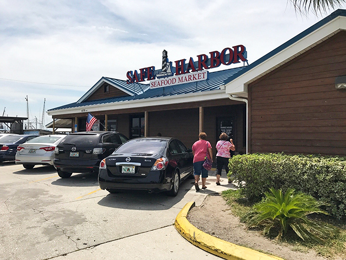 The classic red, white, and blue exterior promises no-frills authenticity. Like a seafood version of "if you know, you know."