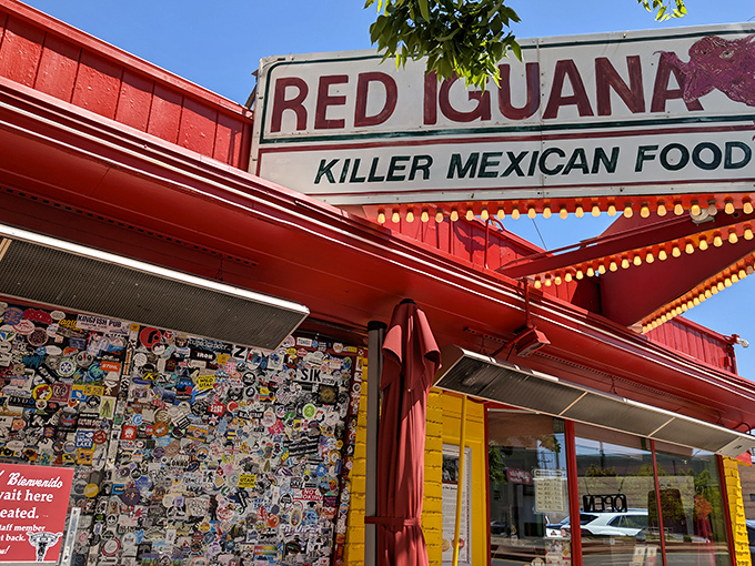 The neon glow of Red Iguana's iconic sign beckons hungry pilgrims like a lighthouse for those lost in a sea of mediocre Mexican food.