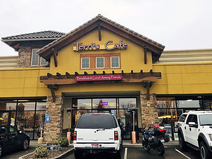 Terri's Café welcomes you with its warm yellow exterior and rustic wooden accents—like a mountain lodge that happens to serve life-changing pancakes.