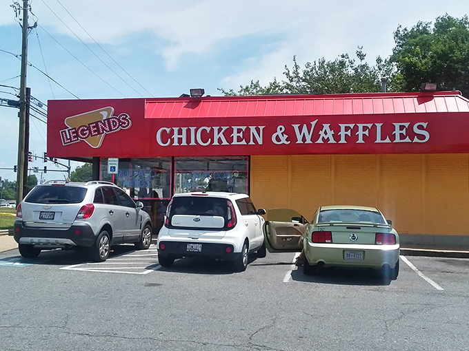 That iconic red awning isn't just a landmark—it's a beacon of fried chicken salvation for hungry Marylanders seeking crispy, golden comfort.