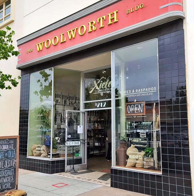 The storefront beckons like a dessert oasis in downtown Oxnard, with Xielo's elegant signage promising sweet adventures within.