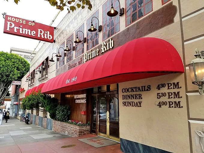 The iconic red awning beckons meat lovers like a carnivorous lighthouse on Van Ness Avenue. This isn't just dinner—it's a San Francisco pilgrimage.