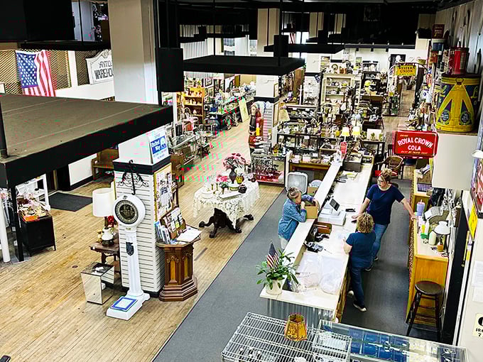 A bird's-eye view of treasure hunting paradise! The Antique Warehouse's multi-level layout invites you to get lost in decades of American nostalgia.