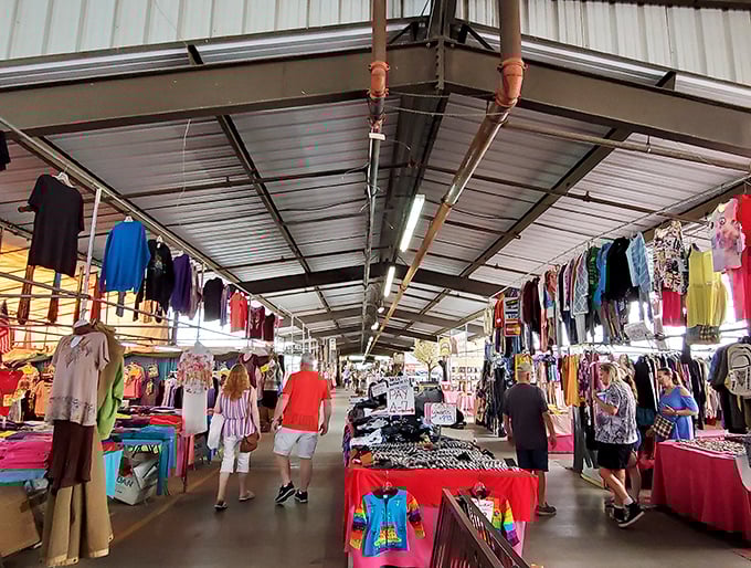 The covered walkways of Mesa Market Place stretch like runways of possibility, where one person's castoffs become another's treasures.