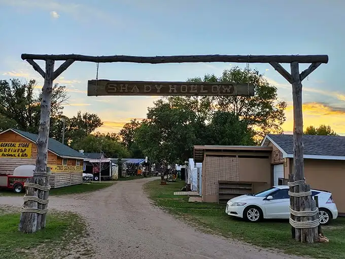 Treasure hunting paradise! Under the shade of towering trees, vendors display everything from vintage furniture to collectible decoys, creating a bargain hunter's dream landscape.