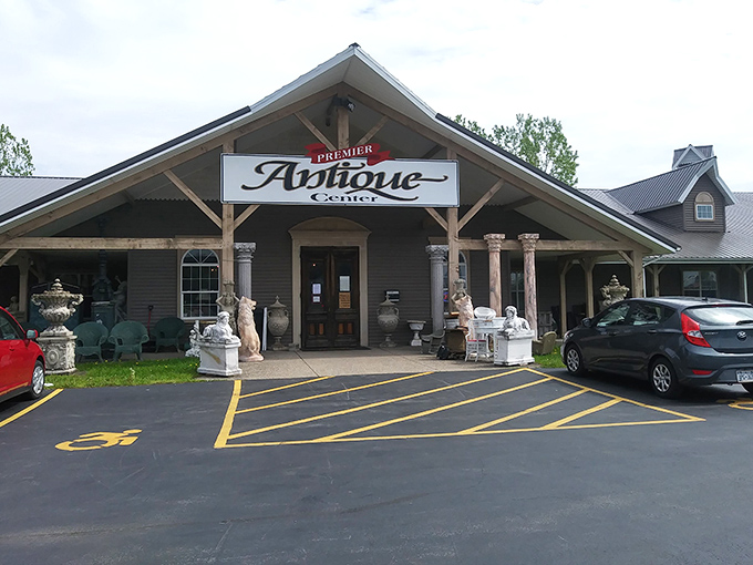The rustic charm of Antique World's main building beckons treasure hunters like a siren call to bargain-seeking sailors.