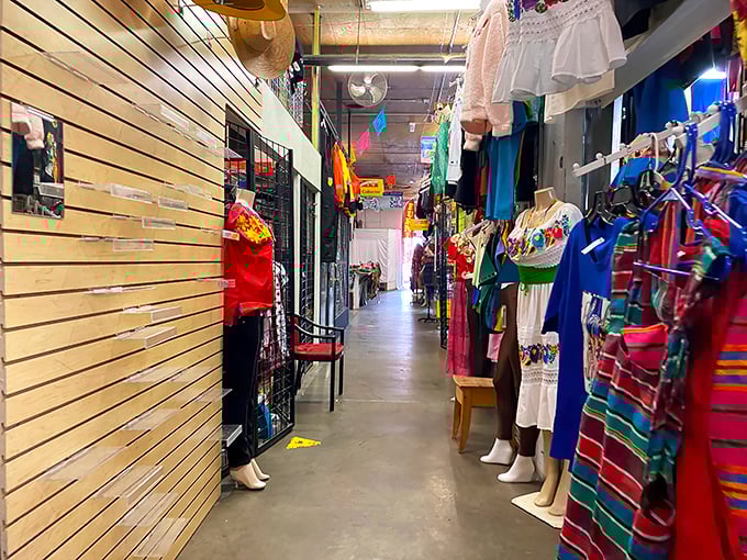 The vibrant blue exterior of M&M Marketplace stands out like a beacon of bargain-hunting hope, complete with cheerful yellow accents that promise colorful discoveries inside. 