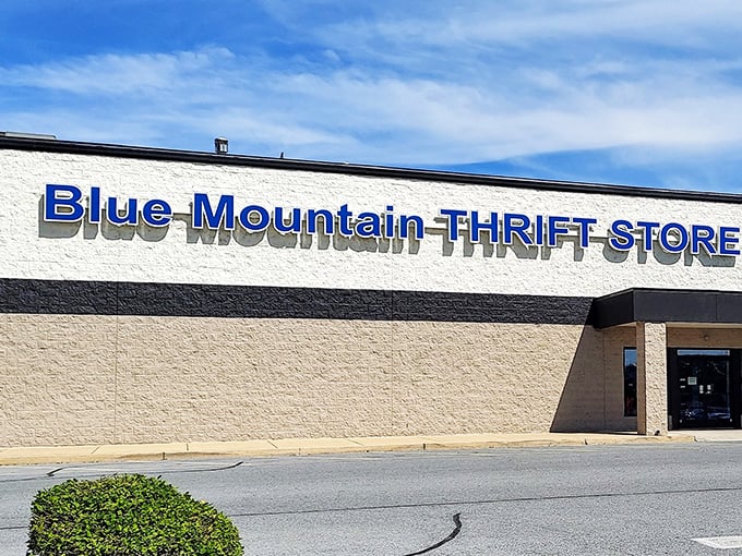 The unassuming exterior of Blue Mountain Thrift Store in Palmyra hides a treasure trove within. Like finding a five-star restaurant in a strip mall, the real magic happens once you step inside.