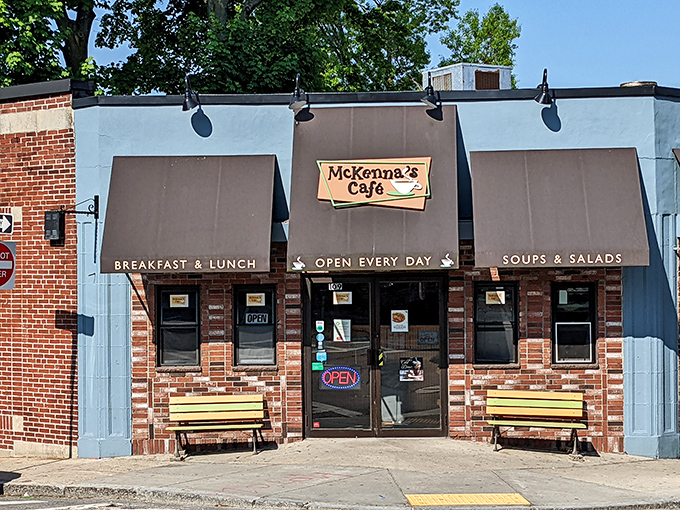 The unassuming brick facade of McKenna's Cafe stands like a culinary lighthouse in Dorchester, promising comfort and satisfaction to all who enter.