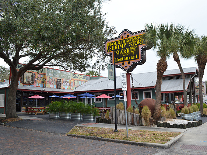 The marquee sign alone is worth the trip – a retro beacon calling seafood lovers to this St. Petersburg institution like moths to a deliciously fishy flame.