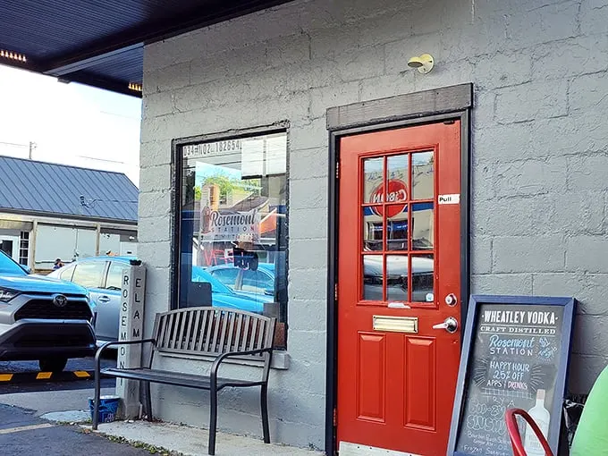 That bright red door isn't just an entrance—it's an invitation to flavor town. Rosemont Station's unassuming exterior hides culinary treasures waiting to be discovered.