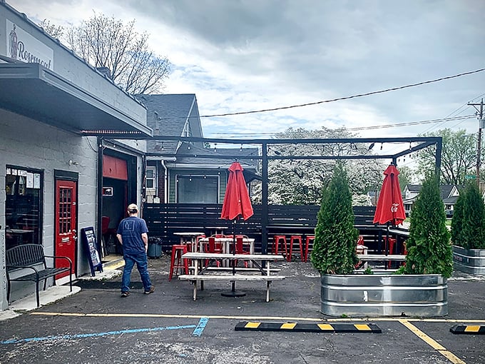 That bright red door isn't just an entrance—it's an invitation to flavor town. Rosemont Station's unassuming exterior hides culinary treasures waiting to be discovered.