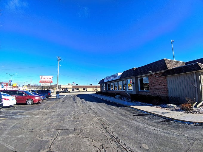 The red lettering of The Pancake Place sign is like a beacon to breakfast lovers—Wisconsin's equivalent of the North Star for hungry travelers.