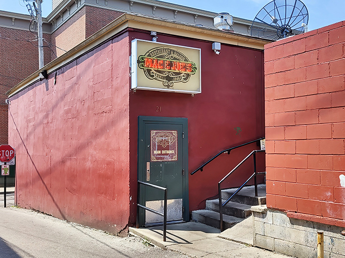The unassuming brick-red exterior hides Oxford's culinary treasure like a speakeasy from another era. Sometimes the best flavors come from the most modest doorways. 