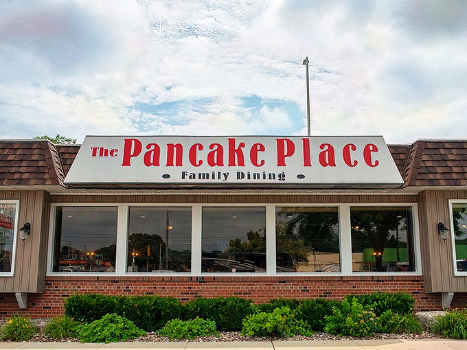 The red lettering of The Pancake Place sign is like a beacon to breakfast lovers—Wisconsin's equivalent of the North Star for hungry travelers.
