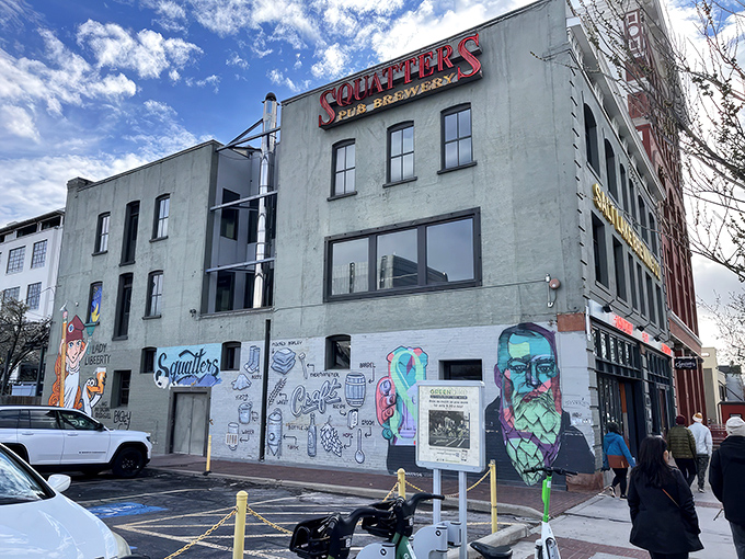 Squatters' distinctive exterior blends urban cool with artistic flair. Those colorful murals aren't just decoration—they're a preview of the creativity waiting inside.