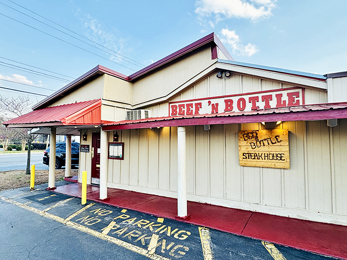 Don't let the humble exterior fool you—this unassuming beige building houses meat magic that would make carnivores weep tears of joy.
