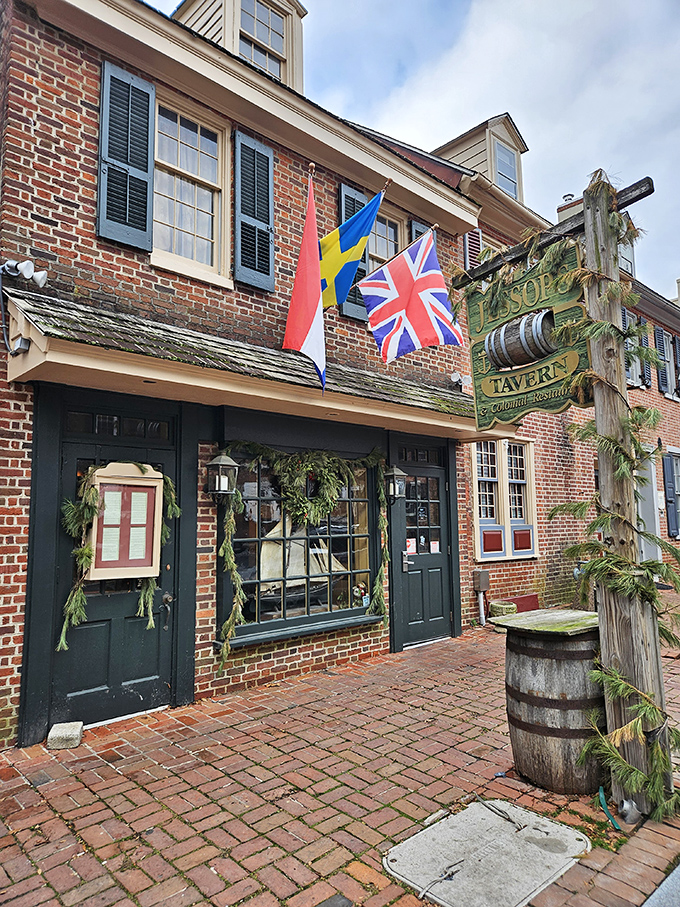 The historic façade of Jessop's Tavern welcomes you with international flags and colonial charm. History never looked so deliciously inviting!