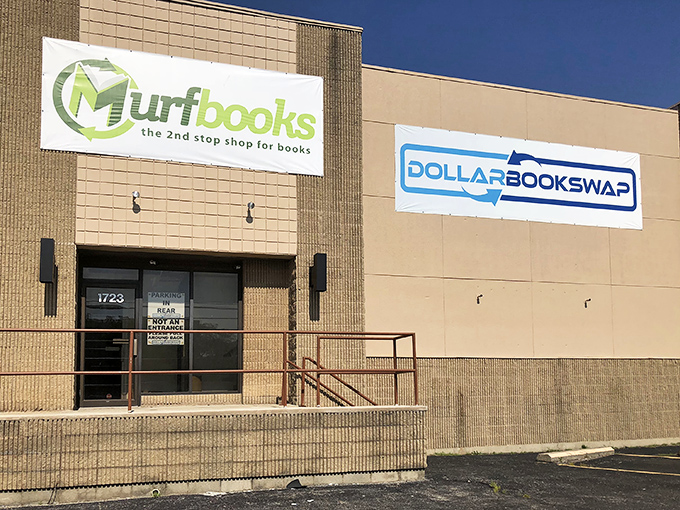 The unassuming exterior of Dollar Book Swap in Dayton—proof that literary treasures often hide in plain sight, waiting for curious minds.