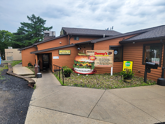 The giant burger model outside Denny's Beer Barrel Pub isn't subtle, but neither are the portions waiting inside this Clearfield institution.