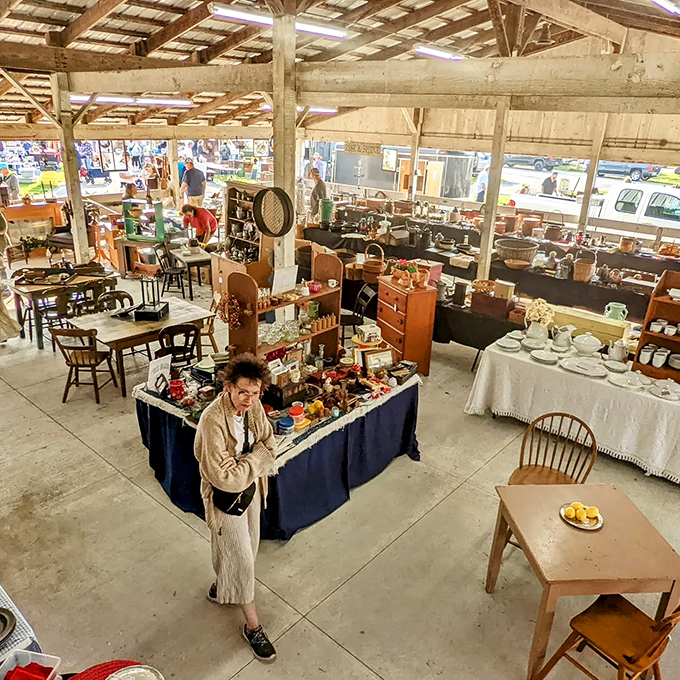 The treasure hunter's paradise unfolds under high ceilings, where yesterday's forgotten items become tomorrow's cherished finds.