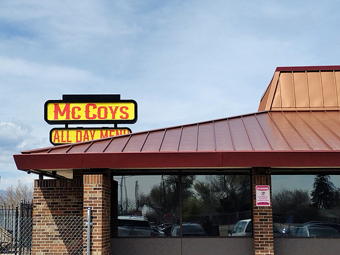 McCoy's iconic sign stands like a beacon of comfort food, promising "Breakfast Served All Day" – the three most beautiful words in the English language after "chocolate lava cake."