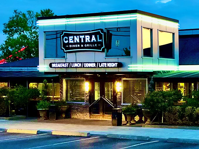 The gleaming facade of Central Diner & Grille stands ready to welcome hungry Pittsburgh pilgrims at any hour. This isn't your grandmother's diner—though she'd absolutely love it.