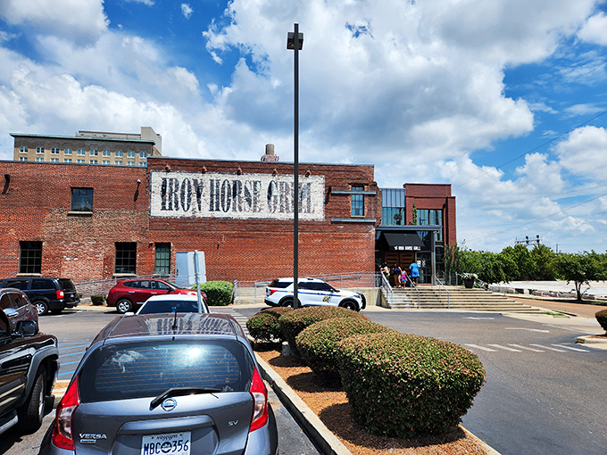 The Iron Horse Grill's illuminated sign transforms downtown Jackson's nightscape into a beacon for hungry adventurers seeking Southwestern salvation.