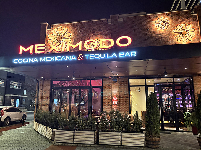 Meximodo's striking exterior combines brick warmth with modern flair. Those metal sunburst decorations aren't just for show—they're foreshadowing the flavor explosion waiting inside.