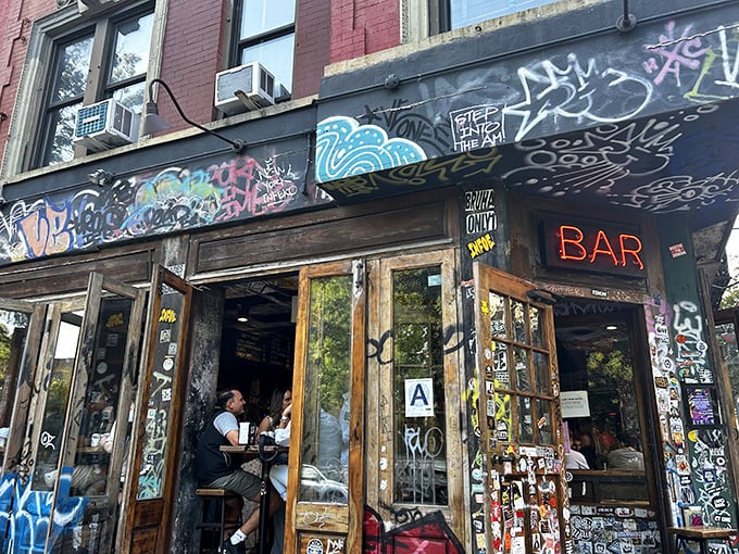 Graffiti paradise meets taco heaven. This East Village hotspot wears its street cred on its sleeve—literally every inch of its exterior.