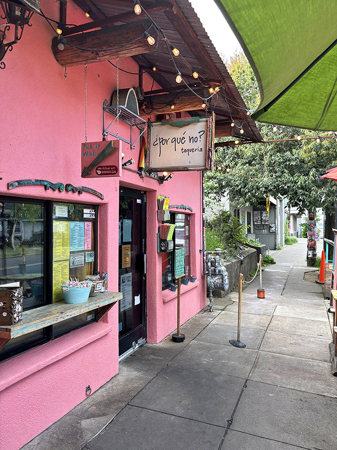The pink facade of ¿Por Qué No? beckons like a tropical oasis in Portland, complete with string lights and a crowd that knows where the good stuff is.