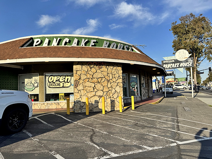 The architectural equivalent of comfort food – that sloped roof and stone facade say "we've been serving breakfast dreams since before Instagram was born."