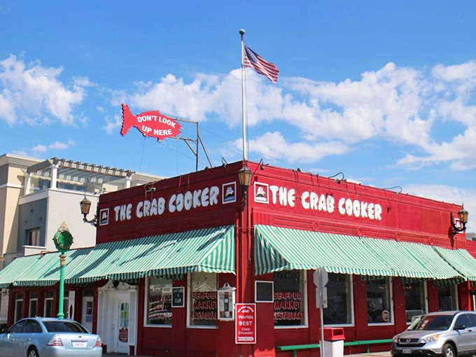 That fire-engine red exterior isn't just paint – it's a beacon calling seafood lovers from miles away.