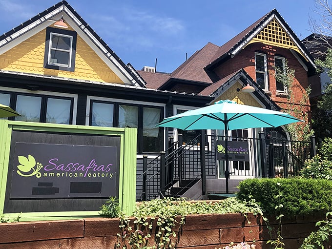 The teal Victorian house that houses Sassafras stands out like a Southern belle at a ski resort—charming, distinctive, and impossible to miss. 