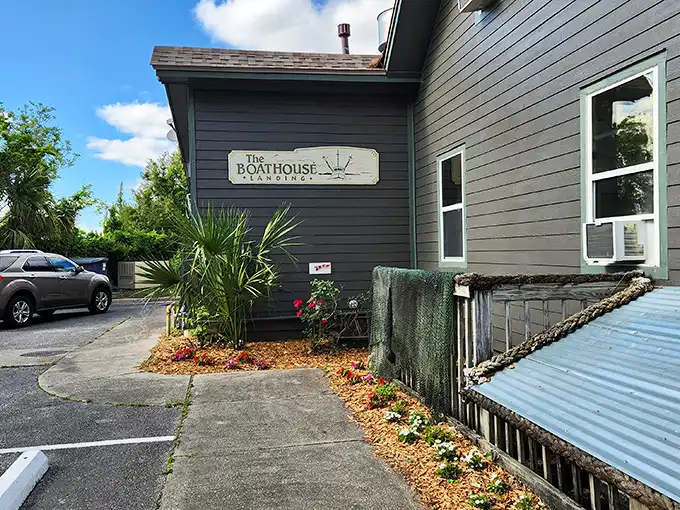 The unassuming gray exterior of The Boathouse Landing hides culinary treasures within, like finding a pearl in an oyster shell.