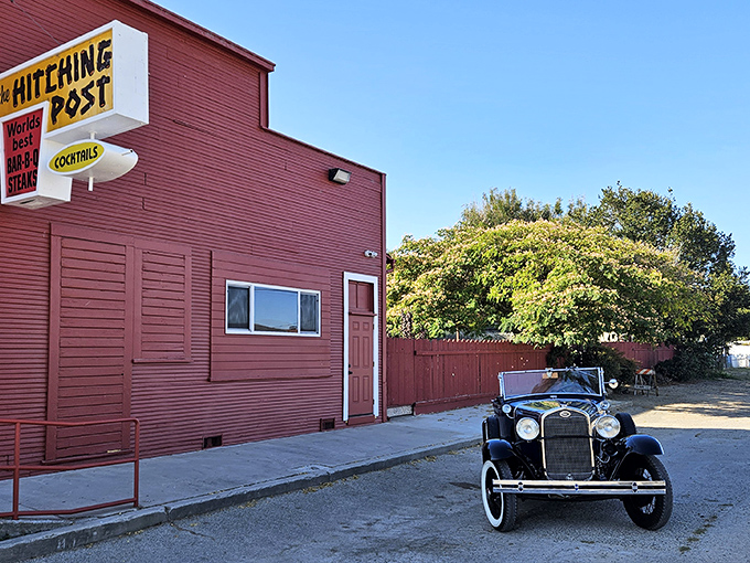 That vintage car isn't just for show – it perfectly captures the timeless charm of this legendary steakhouse. 