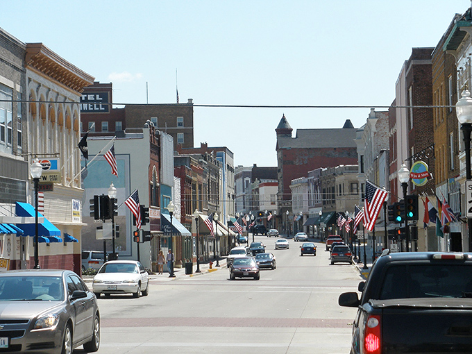 Downtown Sedalia's architectural time capsule, where the iconic Hotel Bothwell stands sentinel over streets that haven't surrendered to cookie-cutter modernization.