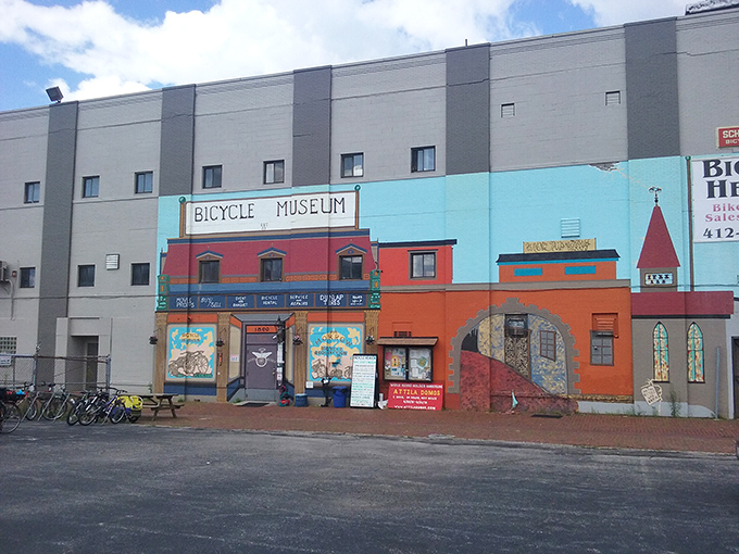 The colorful façade of Bicycle Heaven stands out like a two-wheeled oasis in Pittsburgh's North Side, promising pedal-powered treasures within.