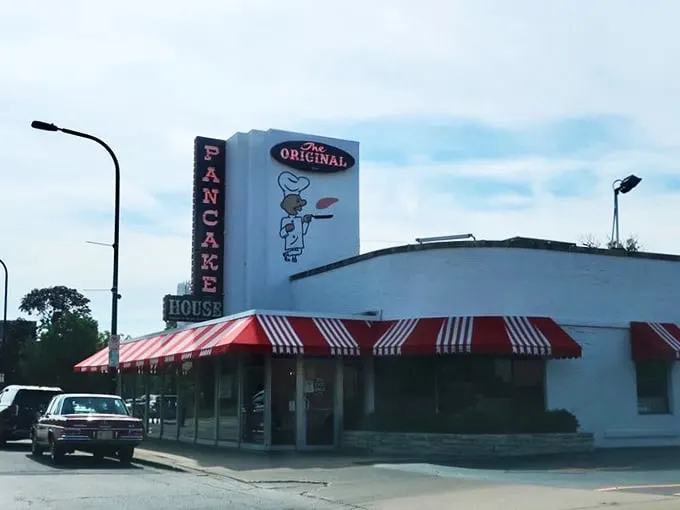 That iconic red and white awning isn't just decoration—it's a beacon calling breakfast lovers home to pancake paradise in Wilmette.