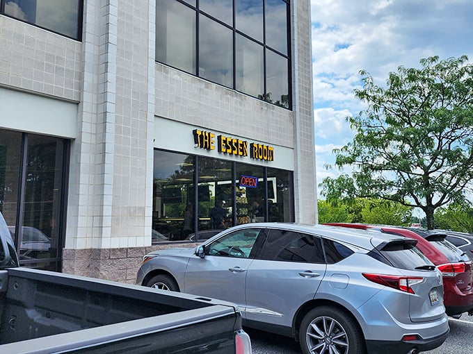 The gleaming façade of The Essen Room beckons like a lighthouse for the hungry, promising Jewish deli treasures within its unassuming shopping center home.